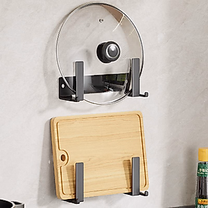 Pot Lid Rack, Wall Mounted 304 Stainless Steel Pan Lid Organizer Holder, Self-Adhesive or Mounting with Screws, Kitchen Cooking Utensil Tool (Set of 2) (Silver)