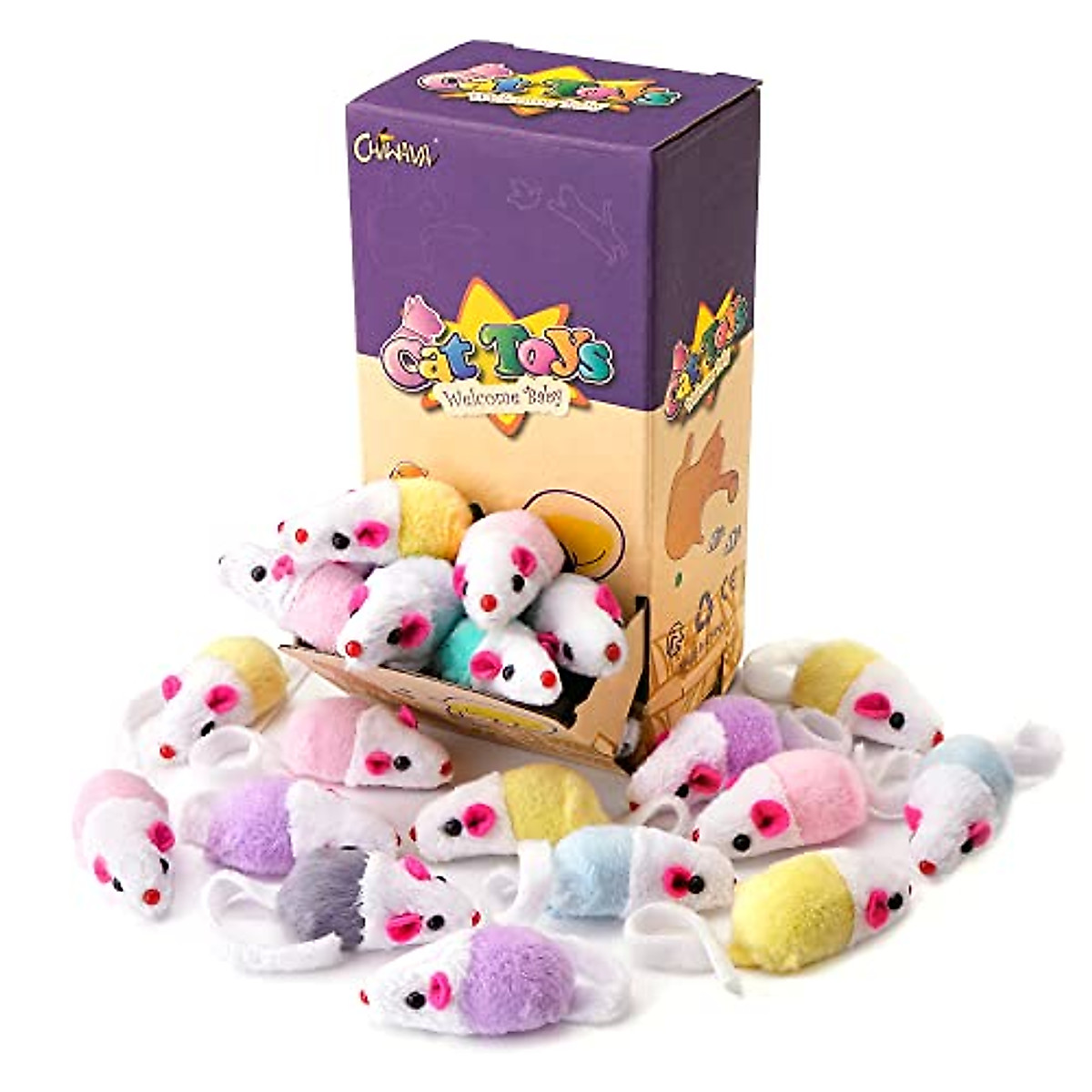 CHIWAVA 36 Pack 1.8 Inch Small Interactive Cat Toys Mice with Catnip Rattle Sound Mouse for Indoor Cats Kitten Play