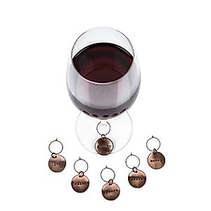 Twine Brushed Copper Holiday Wine Charms for Glass Identification, Drink and Party Accessories, Zinc Alloy, Set of 6