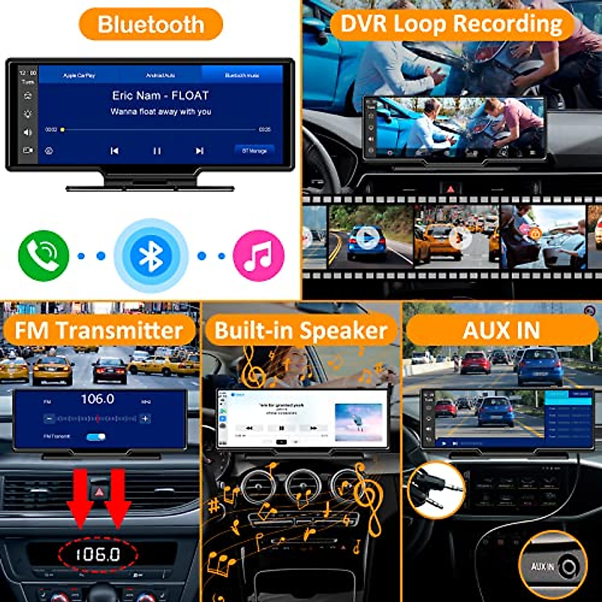 Westods Portable Wireless Carplay Car Stereo with 2.5K Dash Cam - 9.3" HD IPS Screen, Android Auto, 1080p Backup Camera, Loop Recording, Bluetooth, GPS Navigation Head Unit, Car Radio Receiver