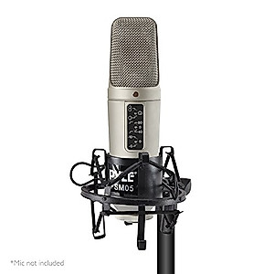 Pyle Updated Pro Shock, Clip Holder, Anti-Vibration Mount, Standard Size, Quick Angle Adjustment, Padded Mic Clamp, Easily Locks into Position, Die-Cast Steel Adapter (PSM05)