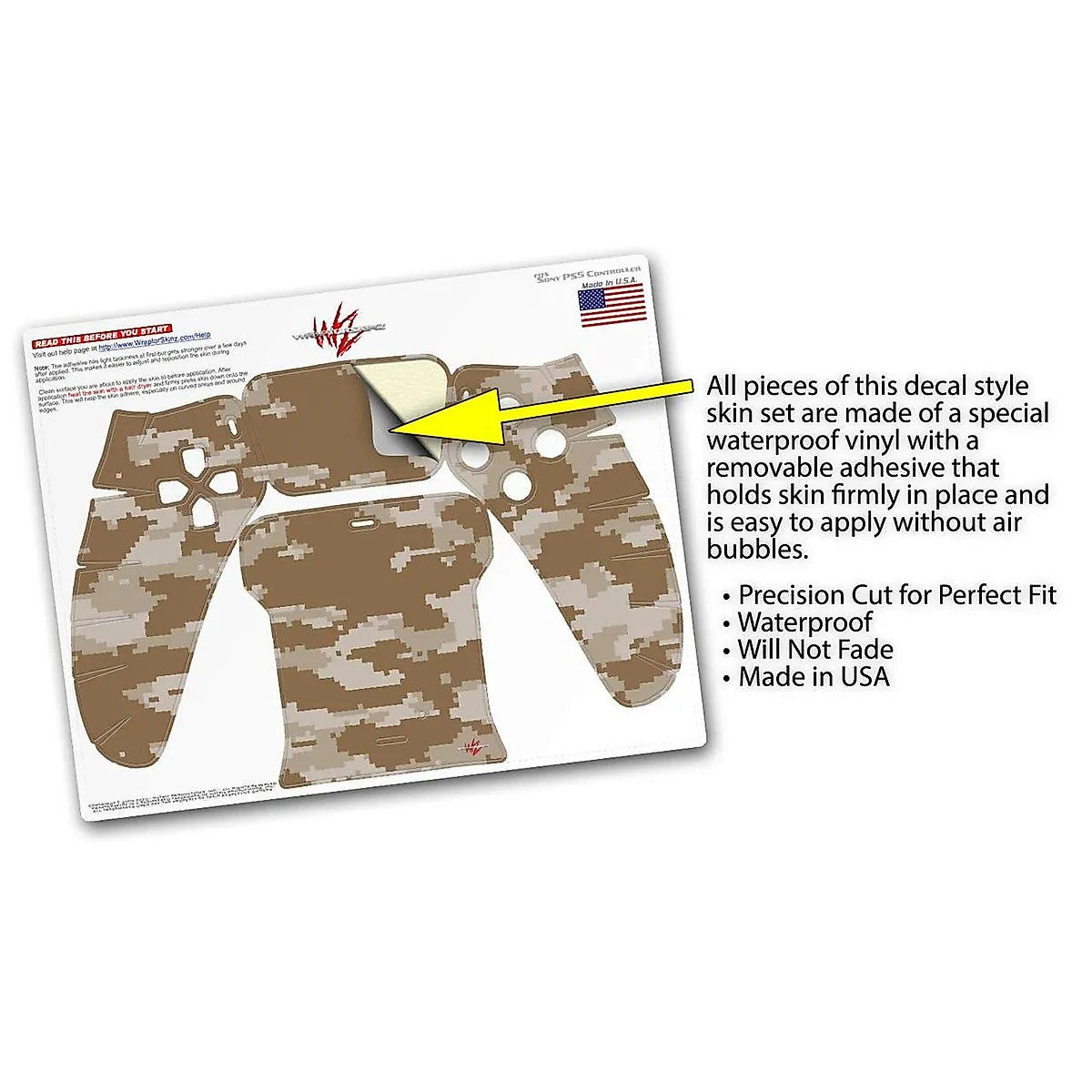 WraptorSkinz Skin Wrap compatible with Sony PS5 DualSense Controller WraptorCamo Digital Camo Desert (CONTROLLER NOT INCLUDED)