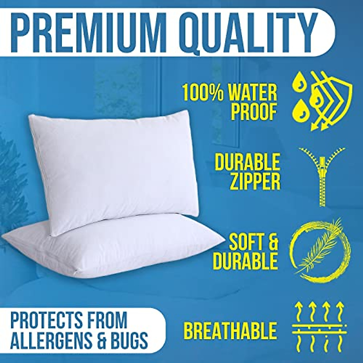 Dreamology Pillow Protectors, Cotton Terry Zippered, 100% Water Proof & Hypoallergenic, Extend Pillow Life by 3X, Breathable, Waterproof Pillow Case Cover (Cotton, Pack 4 - Standard [20x26])