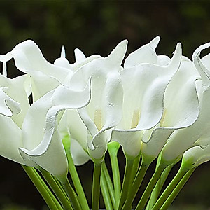 ENOVA FLORAL 20 Pieces Real Touch Lilies Artificial Flowers with Vase, Faux Calla Lily Flowers Arrangement with Faux Water in Glass Vase for Dining Table Decor, Wedding Centerpieces (White)