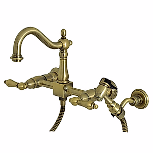 Kingston Brass KS1263ALBS Heritage Bridge Kitchen Faucet, Antique Brass