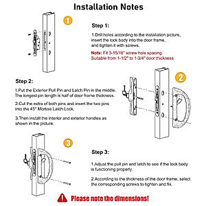 Patio Sliding Door Handle Set with Mortise Lock, Perfect Replacement Sliding Door Handle with Key Lock Fits Patio Doors Thickness 1-1/2" to 1-3/4", 3-15/16" Screw Hole Spacing, Reversible Design