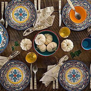 Euro Ceramica Zanzibar Collection Vibrant Coffee/Tea Mug Set, 4 Piece, Spanish Floral Design, Multicolor