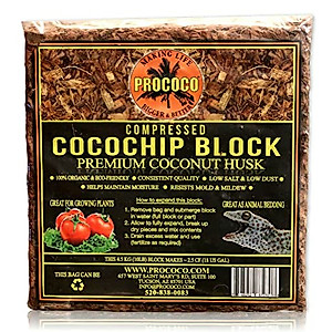 Prococo Compressed Coconut Husk Coco Coir Chips Natural Cocochip Block Great for Reptile Bedding Substrate, Mulch for Landscaping, Garden, Plant Soil Mixes 10 lbs