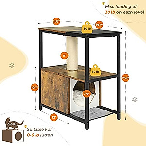 Modern Cat Tree Tower, Wooden Pet Furniture with Scratching Post Cute Cat Cave Condo House Soft Bed for Indoor Small Cats Kittens, Also a End Side Table Nightstand for Living Room Bedroom