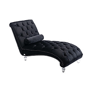 Leisure Velvet Concubine Sofa Accent Sofa Chaise Reclining Lounger Barrel Sofa with Acrylic Feet (Black)