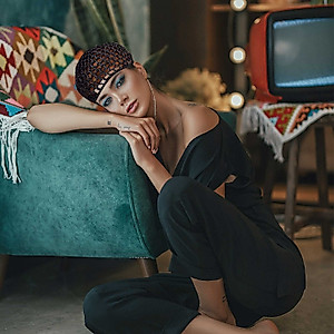 Uyeesi 2 Pcs Mesh Crochet Hair Net Cap Rayon Hair Net Snood Hat Crochet Knit Hair Cap Hairnet Hats Mesh Hair Cover Sleep Cap for Women Sleeping Long Hair Short Hair Curly Hair Black, Blue