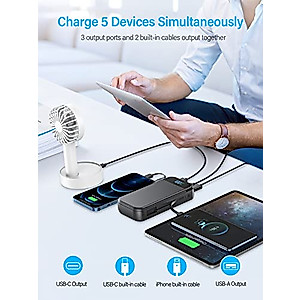 BLJIB Portable Charger 32000mAh, 22.5W QC 3.0 PD 20W Smart LED Display Fast Charging Built in Cables Power Bank, External Battery Pack Charge 5 Devices Compatible with Cellphones (Black)