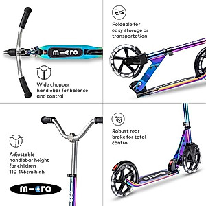 Micro Kickboard - Micro Cruiser LED Neochrome - Two Wheeled, Fold-to-Carry Swiss-Designed Micro Scooter for Kids with Smooth Glide Light-Up Large Wheels for Ages 6+