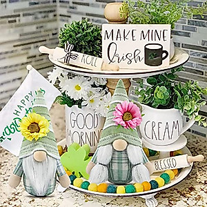 Gehydy Set of 2 Summer Gnomes Plush Flower Decoration Spring Gnome Gift Handmade Green Scandinavian Tomte Stuffed Xmas Decor for Home Kitchen Tiered Tray