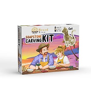 BRAIN TREE - Cat Soapstone Carving Kit, Carve Your Own Sculpture for Girls, Kids, Boys –Teen Gift -Fun DIY Arts and Crafts Activity for Kids and Adults - DIY Crafts Kit, Soapstone Sculpting Kits
