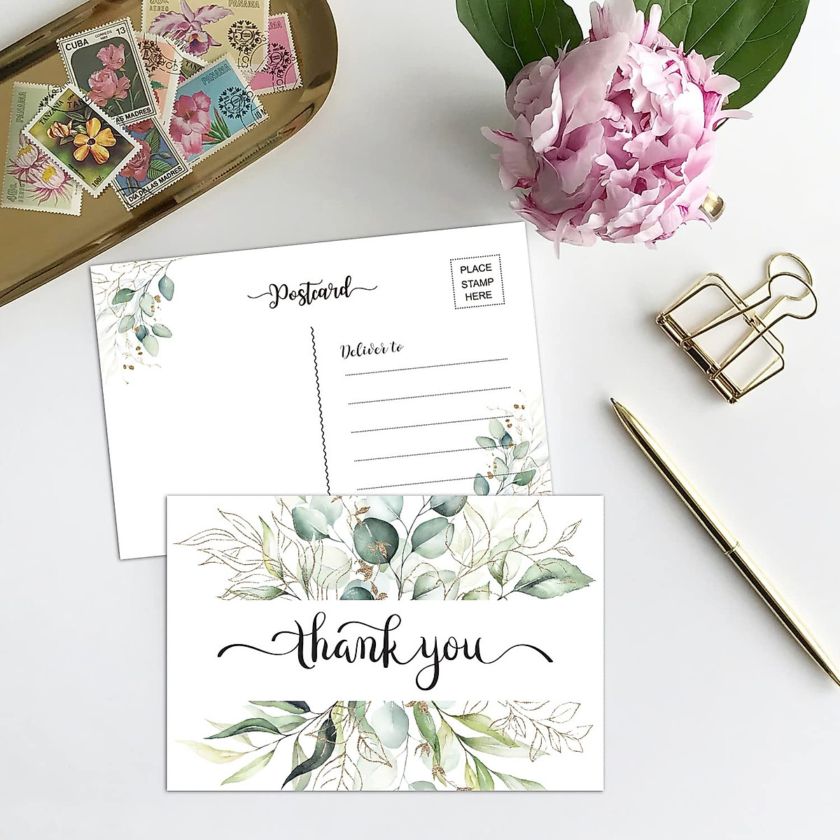 EKSPLODI 50 Thank You Postcards, Rustic Greenery, Thank You Note Card for Weddings, Receptions, Baby or Bridal Showers, Birthdays, Parties,Holiday, Retirement.