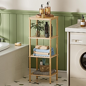 AmazerBath Bamboo Bathroom Shelf, 4-Tier Bathroom Storage Shelf, Multifunctional Storage Rack for Living Room Bedroom Kitchen, Space Saver