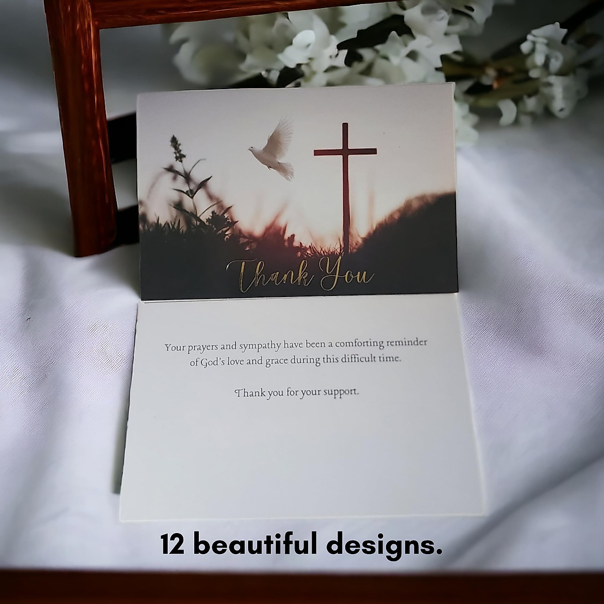 Asiren Greetings Sympathy Thank You Cards - Funeral Thank You Cards - 12 Beautiful Designs with Gold Foil, Message Inside, and Envelopes