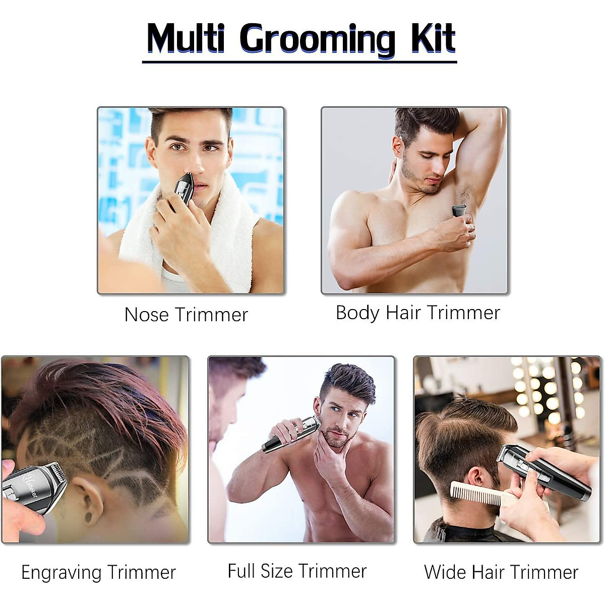 Hatteker Hair Clipper Beard Trimmer Kit for Men Cordless Hair Mustache Trimmer Hair Cutting Groomer Kit Precision Trimmer Waterproof USB Rechargeable 5 in 1