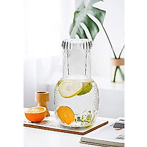 Bedside Water Carafe and Glass Set 33oz Vintage Nightstand Glass Carafe with Cup Mouthwash Water Decanter - Drink Water at Night and Keep Water Fresh (Clear)