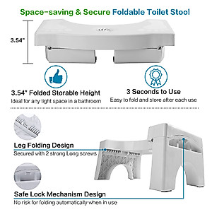 Foldable Toilet Potty Stool for Adults, 7" Heavy Duty Plastic Portable Squatting Poop Foot Stool with Freshener Space, Bathroom Non-Slip Toilet Assistance Step Stool - Gifts for Kids Seniors