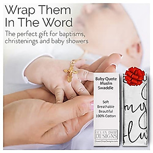 Ocean Drop 100% Cotton Muslin Swaddle Baby Blanket – ‘Godchild’ Quote with Gift Box for Baptism, Christening Gift, Godson, Goddaughter, Neutral, Baby Shower – Super Soft, Breathable, Large 47x47”