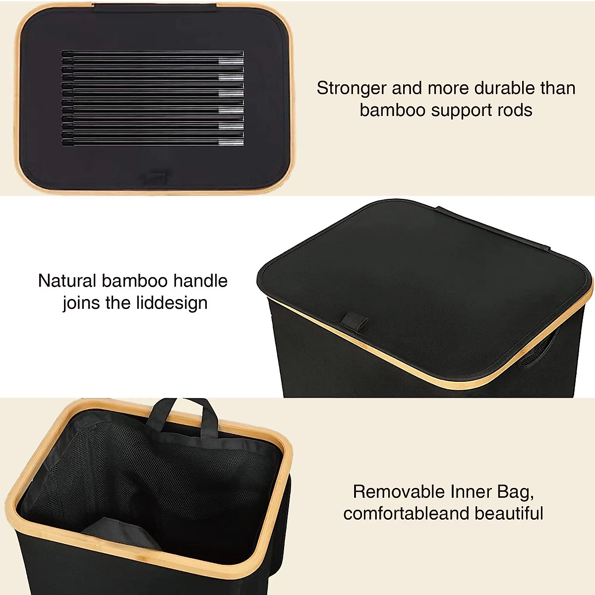 Jenumen 100L Large Black Laundry Hamper, XL Waterproof Laundry Basket with Handles and Lid for Clothes Storage in Bedroom Bathroom Laundry Bin