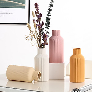 White Ceramic Flower Vase, Minimalist Modern Home Decor, Small Pampas Grass Vases for Table, Shelf Bookshelf, Mantel, Entryway and Centerpieces (8 in)