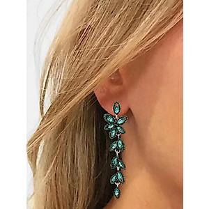 Fahion Statement Vintage Drop Dangle Earrings for Women Girls Green Crystal Earrings