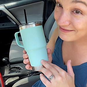 Abbrevi 20 oz Stainless Steel Tumbler with Handle Metal Insulated Coffee Travel Mug with Handle Double Wall Tumbler Cup with Handle and Lid, Mint Green 1 Pack