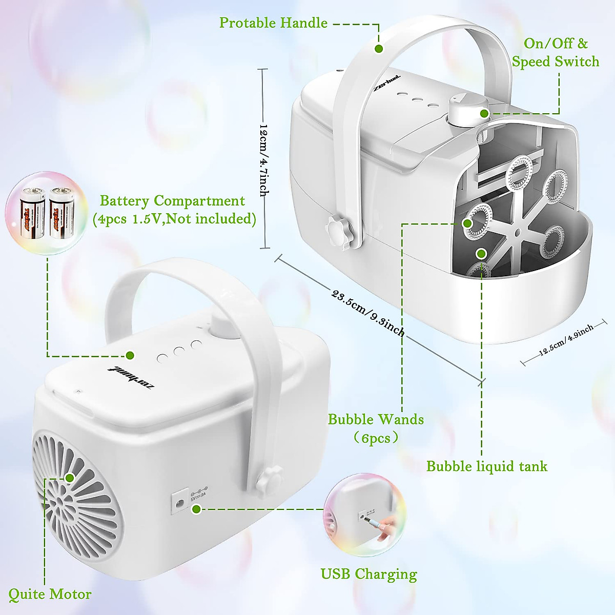 Bubble Machine Durable Automatic Bubble Blower, 18000+ Big Bubbles Per Minute Bubbles for Kids Toddlers Bubble Maker Operated by Plugin or Batteries Bubble Toys for Indoor Outdoor Birthday Party