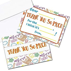 Drake Mason Kids Thank You Cards, 25 Fill in The Blank Thank You Cards for Kids, Children, Toddlers, Boys & Girls - Thank You Notes with Envelopes
