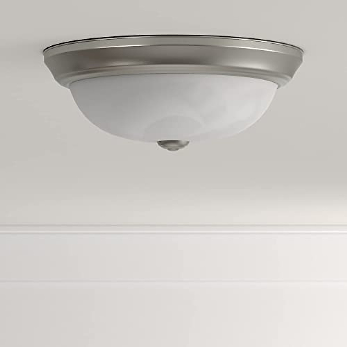 Designers Fountain 11 in Modern 2-Light Flush Mount Ceiling Light, Satin Platinum with Alabaster Glass Shade, 1257S-SP-AL