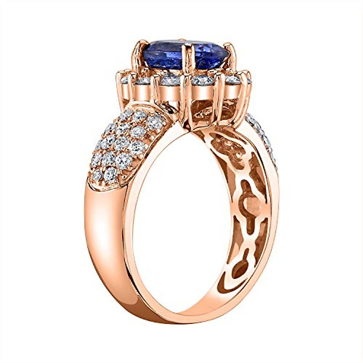TVON - 1.77Cts Oval Natural Tanzanite GemStone and Diamond - Vintage Ring for Women in 14K Rose Gold Prong Setting, 8.5