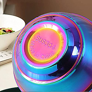 JYJFGSFA 14oz Rainbow Bowl Set with 4x Soup Bowls and 4x Soup Spoons, 304 Stainless Steel Double-Walled Cereal Bowls for Breakfast, Drop Resistance Children Bowls