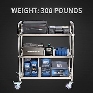 Amarite 3 Shelf Stainless Steel cart，420 lbs，1MM Thick，Serving cart with Wheels, Household, Service Trolley,360°Rotation Storage Shelf with Locking Wheels（29.5*15.8*37.4）'' Stainless Utility cart.