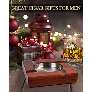 Wood Cigar Ashtray Cigar Accessories Cigarettes Ashtrays for Indoor Outdoor Patio Home Office Use Square Wooden Brown Cigar Ash Tray Cigar Gift Sets for Men with GIFT BOX (Classic)
