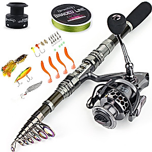 Sougayilang Fishing Rod Combos with Telescopic Fishing Pole Spinning Reels Fishing Carrier Bag for Travel Saltwater Freshwater Fishing-1.8M/5.91FT