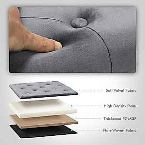 B FSOBEIIALEO Folding Storage Ottoman, Long Ottomans Shoes Bench, Velvet Storaeg Chest Footrest Seat 31.5"x15.7"x15.7" (Grey, Large)