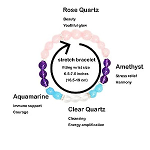 Cryhand Beauty Enhance Health Blessing Beaded Chakra Bracelets for Women Amethyst Rose Quartz Aquamarine Charm Natural Stone Crystal Healing Handmade Jewerly Gifts For Girl (Aqu)