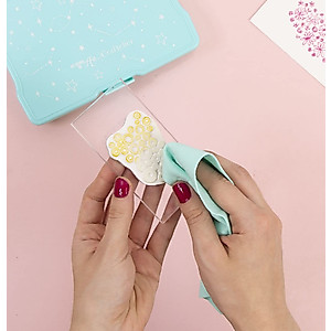 Craftelier - Shammy Stamp Cleaner and Organiser Box to Keep Your Stamps in Perfect Condition | Size Shammy 20 x 14,5 cm and Box 17 x 12 x 3 x 3 cm - Colour Mint with Constellations