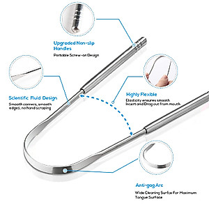 6PCS Metal Tongue Scraper, Preminum Tongue Clearners for Adults & Kids, Medical Grade 100% Stainless Steel Tounge Brushes for Oral Healthy Care, Bad Breath Treatment, Easy to Use Tongue Cleaning Tools