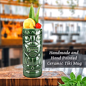 Tiki Mugs Cocktail Set of 4 - Tumblers Ceramic Hawaiian Luau Party Mugs Drinkware, Cute Exotic Cocktail Glasses, Tiki Bar Professional Hawaiian Party Barware, TKSET0003 (4PCS)
