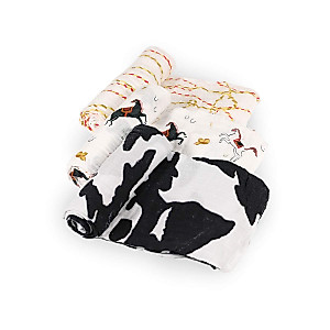 Red Rover Kids Cotton Muslin Swaddle - 47” x 47”- 100% Cotton – Machine Washable – Softer with Every Wash – Playful Designs - Soft, Breathable & Lightweight – Unisex - 3 Pack (Howdy Horse Set)