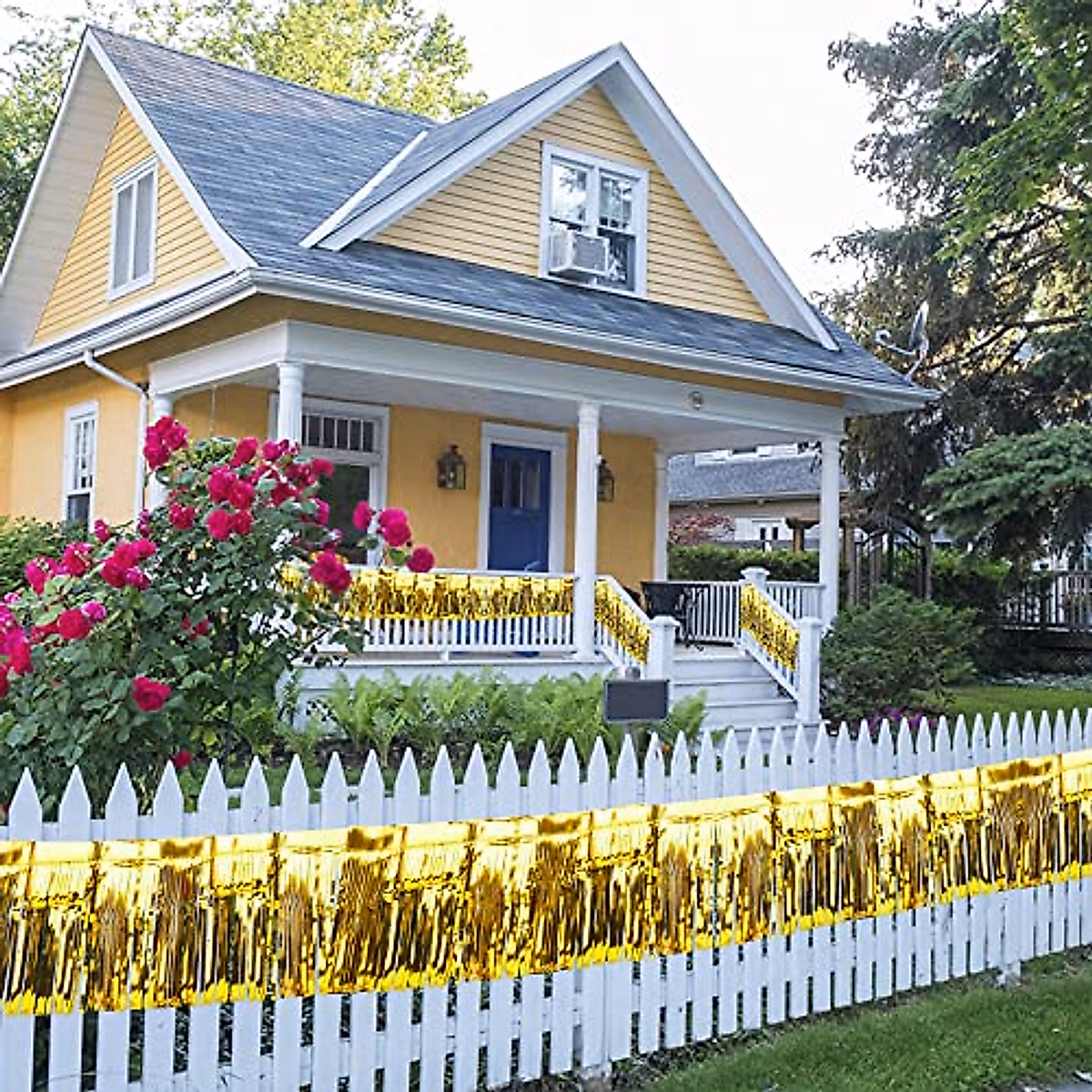 2 Pack Iridescent Float Fringe Curtains, Metallic Streamers Foil Fringe Garland Shiny Tassel Foil Float Parade Float Decorations for Trailer Car Graduation Homecoming Outdoor Indoor Party (Gold)