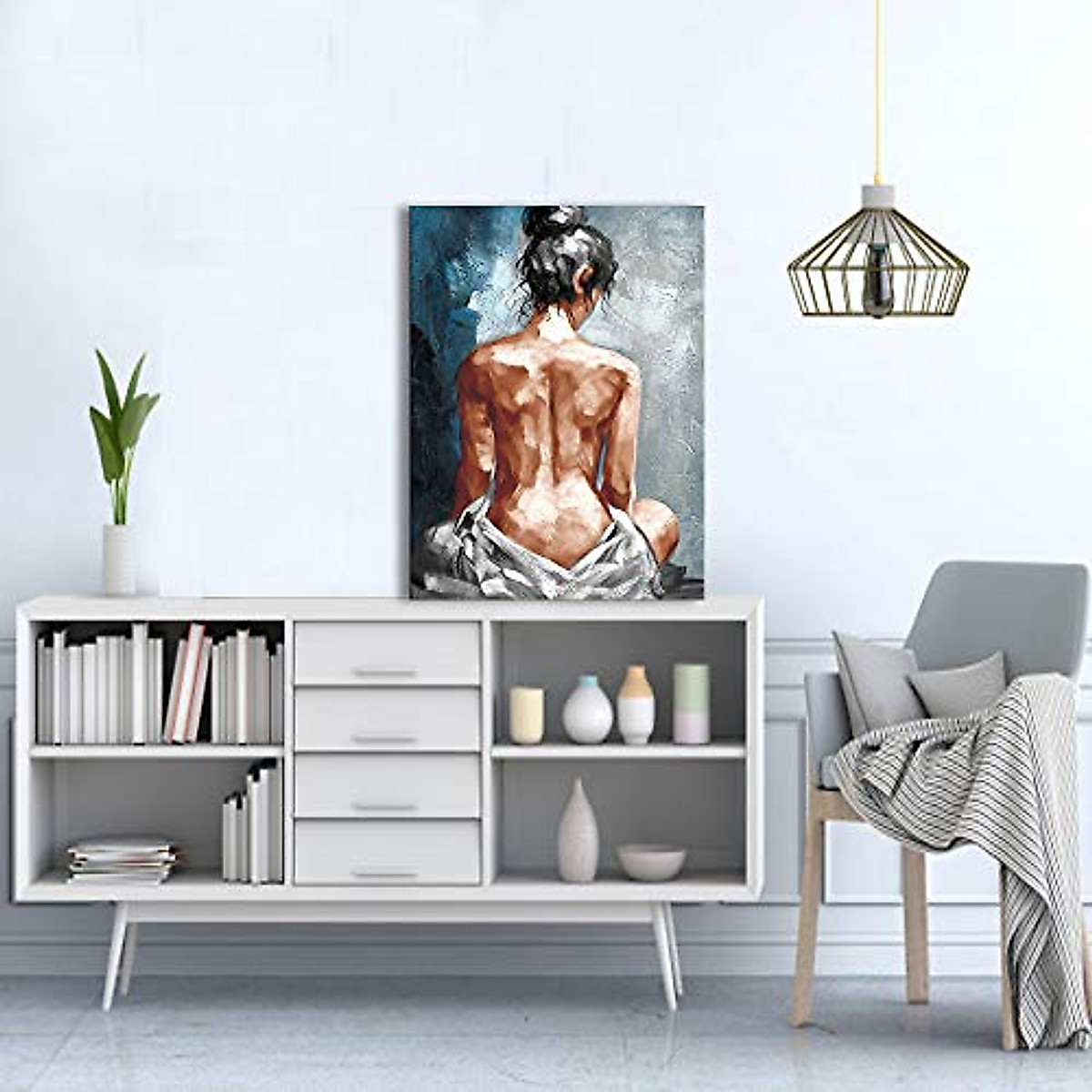 Wall Art for Bathroom Bedroom Decor Abstract Nude Woman Black and Blue Framed Wall Art