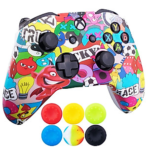 9CDeer 1 Piece of SiliconeTransfer Print Protective Cover Skin + 6 Thumb Grips for Xbox One/S/X Controller Grimasse