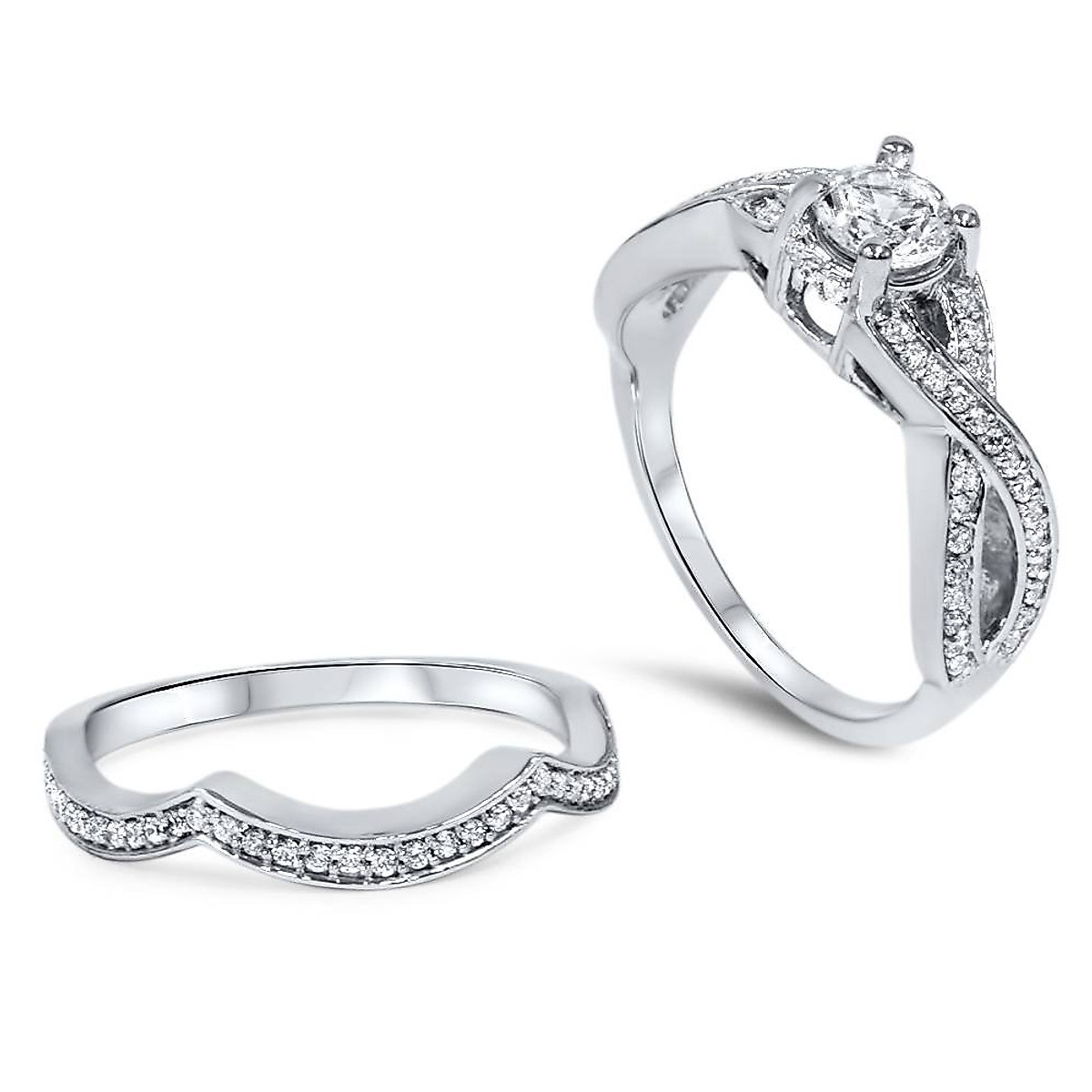 1 1/10ct Diamond Infinity Engagement & Matching Wedding Ring Set 14K White Gold - Size 7.5
