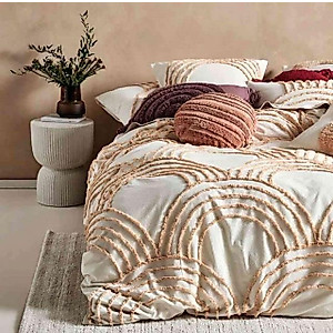 DecorAvenue 100% Cotton Hand Tufted Textured Duvet Cover Boho Bedding Comforter Cover Set of 3 Pieces with Corner Ties & Zip Closures(Off White/Creame (Design 4),King 90" x 104")