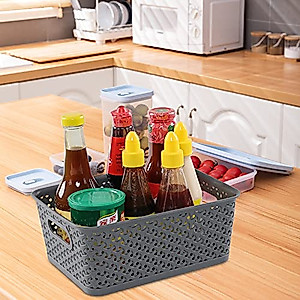 Farmoon 4 Packs Plastic Weave Storage Baskets, Small Pantry Organinzier Bin